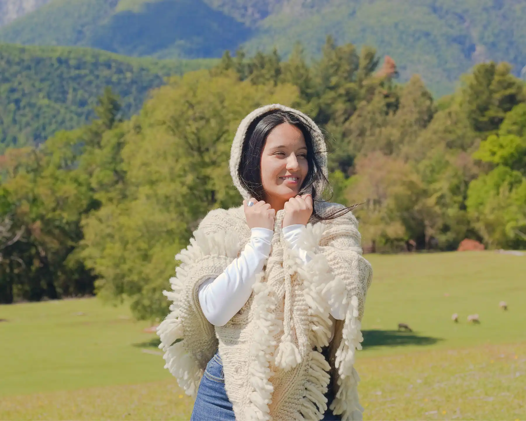 Thick Andean Wool Poncho with Hood - Canelo Model