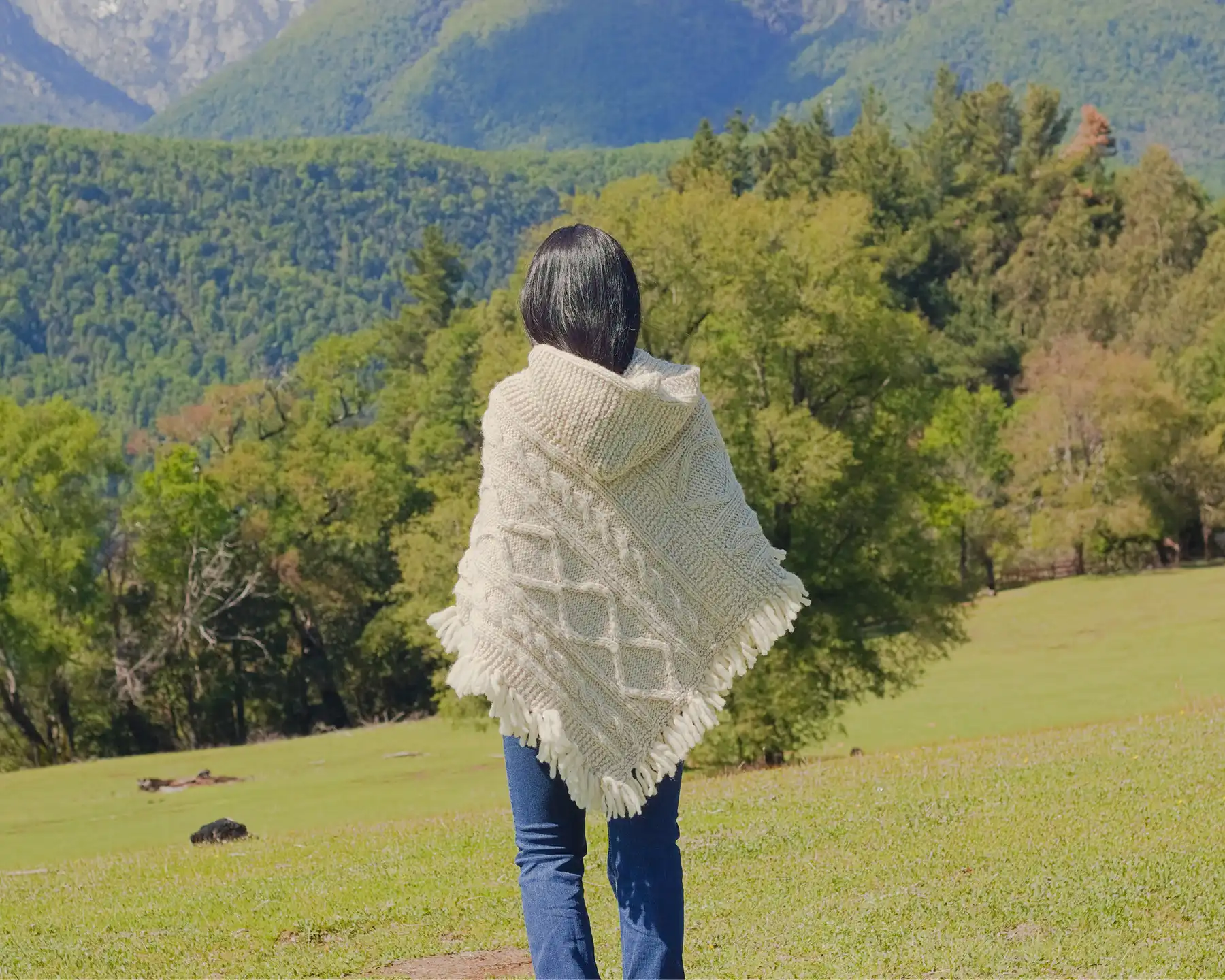 Thick Andean Wool Poncho with Hood - Canelo Model